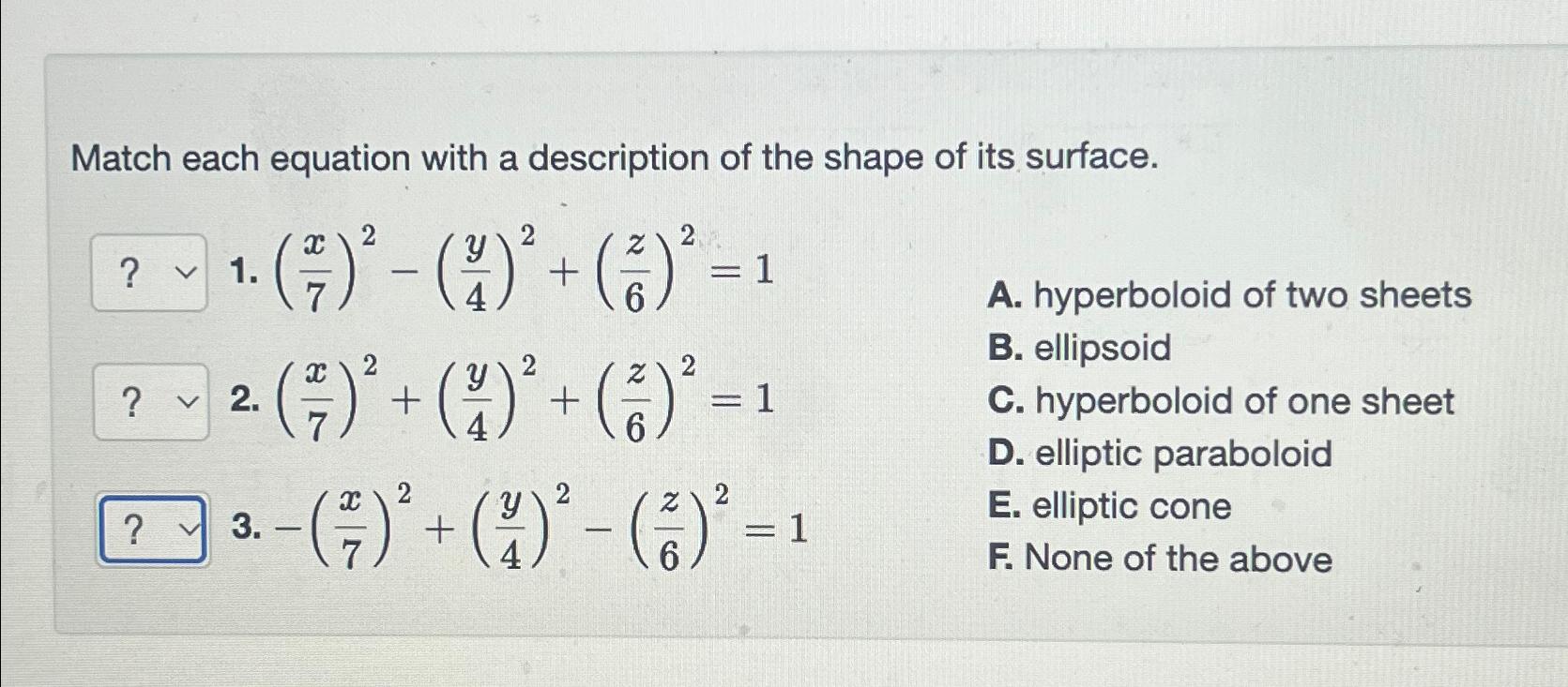 Solved Match each equation with a description of the shape | Chegg.com