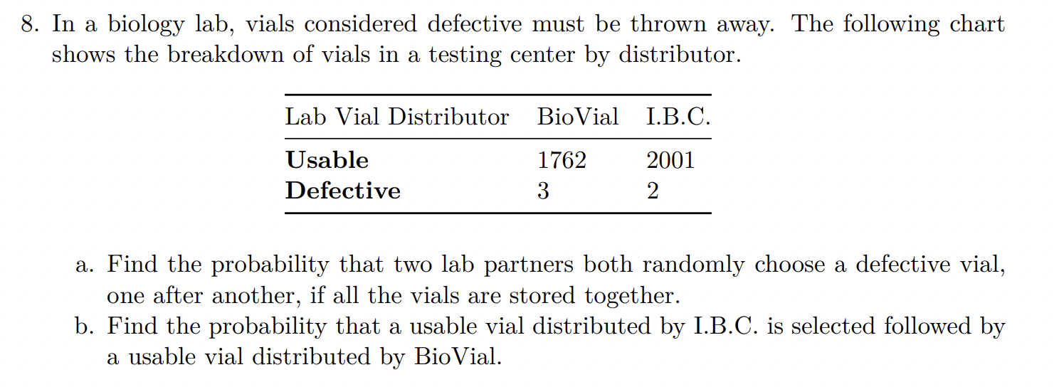 Solved In a biology lab, vials considered defective must be | Chegg.com