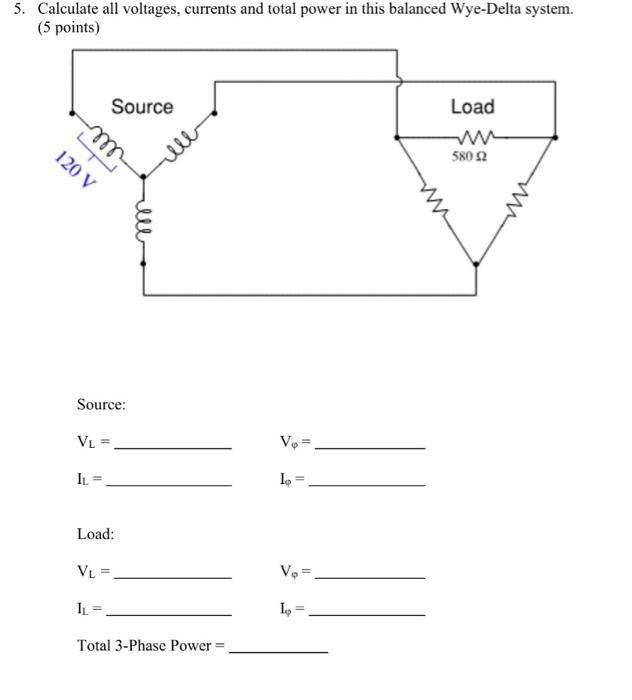 Solved 5. Calculate all voltages, currents and total power | Chegg.com