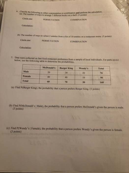 Solved 6 Classify the following as either a permutation or | Chegg.com