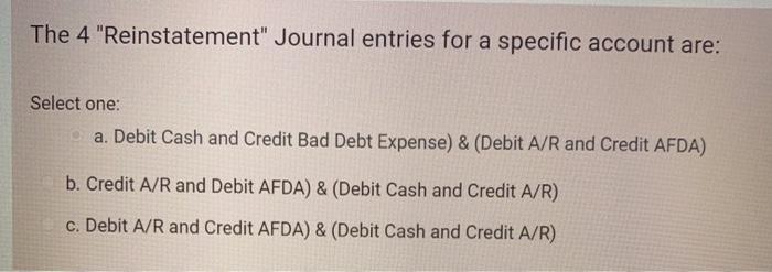 Solved The Allowance for Doubtful Accounts (AFDA) satisfies | Chegg.com