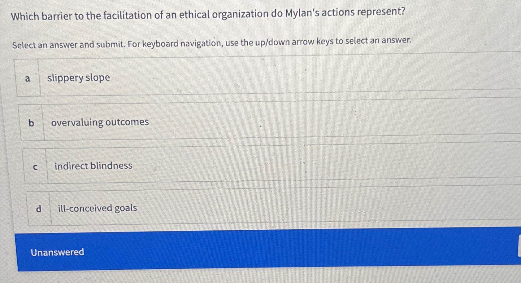 Solved Which barrier to the facilitation of an ethical | Chegg.com