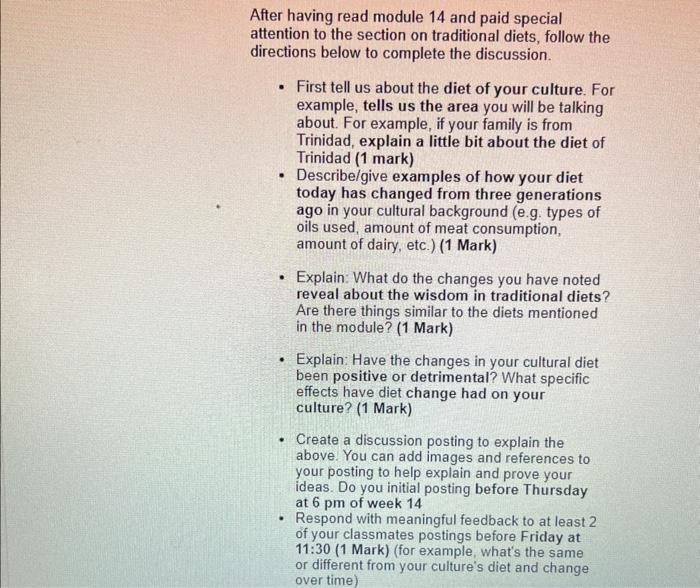 Solved attention to the section on traditional diets, follow | Chegg.com