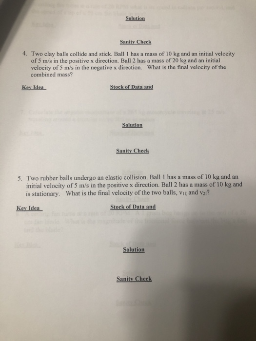 Solved Solution Sanity Check 4. Two clay balls collide and | Chegg.com