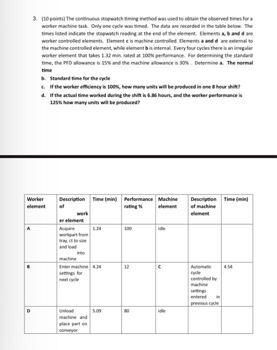 Solved 3. (10 points) The continuous stopwatch timing method | Chegg.com