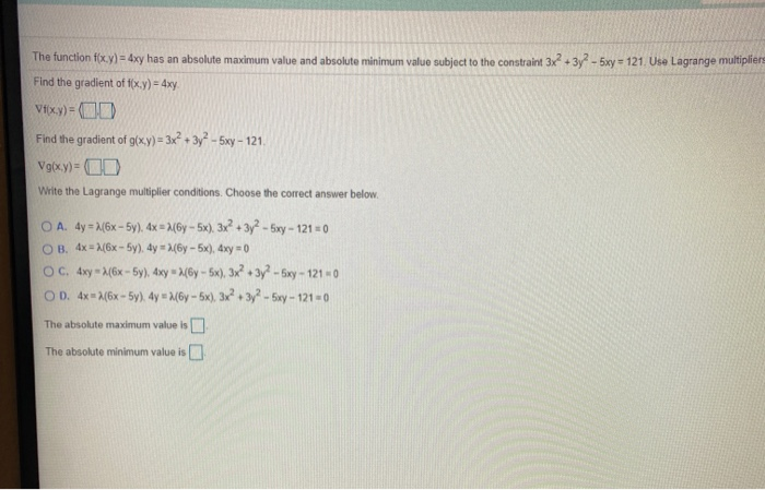 Solved The function f(x,y) = 4xy has an absolute maximum | Chegg.com