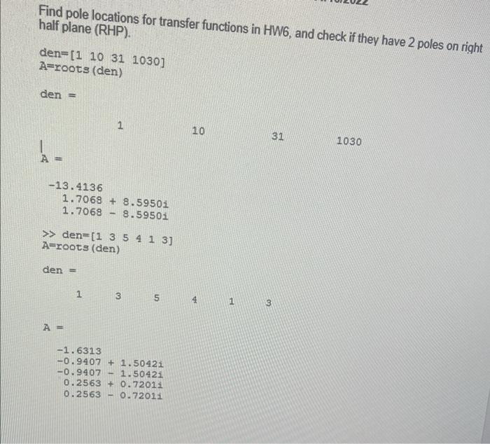 Solved find pole location for tranfer function and check if | Chegg.com