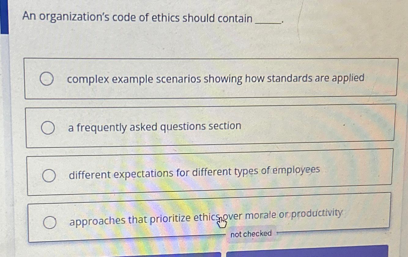 Solved An organization's code of ethics should | Chegg.com