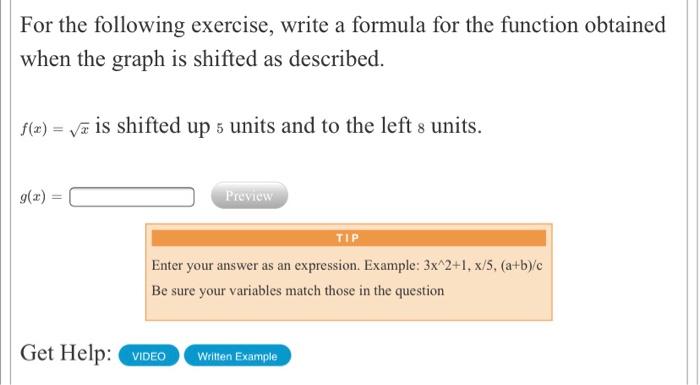 Solved For the following exercise, write a formula for the | Chegg.com
