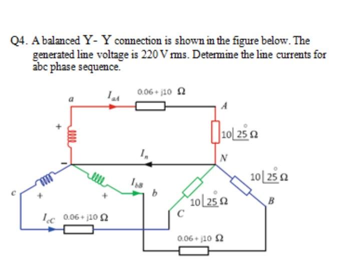 Solved Q4. A balanced Y-Y connection is shown in the figure | Chegg.com