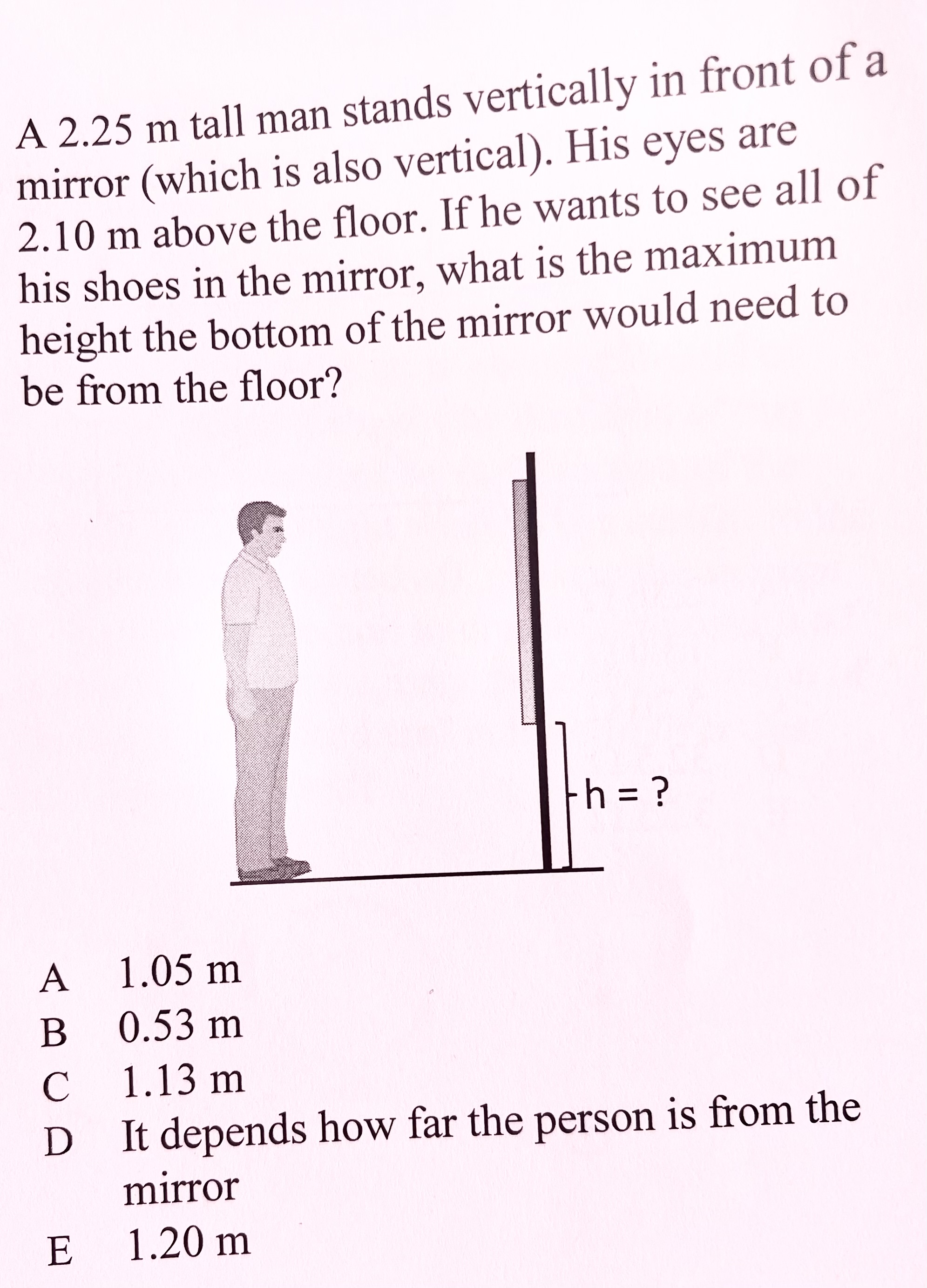 Solved A 2.25m ﻿tall man stands vertically in front of | Chegg.com