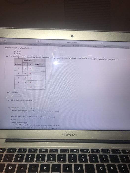 Solved Consider the following pothesis tot ) Como Compute | Chegg.com