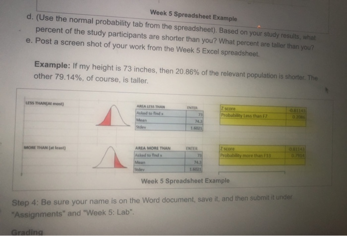 Week 5 Spreadsheet Example d. (Use the normal | Chegg.com