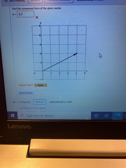 Solved Find the component form of the given vector v = 42 -1 | Chegg.com