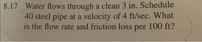 Solved 3.17 Water flows through a clean 3 in. Schedule 40 | Chegg.com