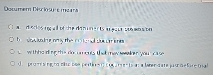 Solved Document Disclosure meansa. ﻿disclosing all of the | Chegg.com