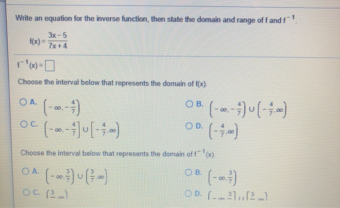 Solved Write an equation for the inverse function, then | Chegg.com