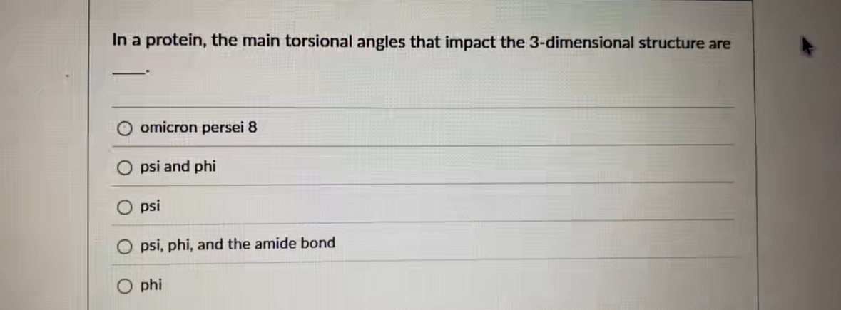 Solved In a protein, the main torsional angles that impact | Chegg.com