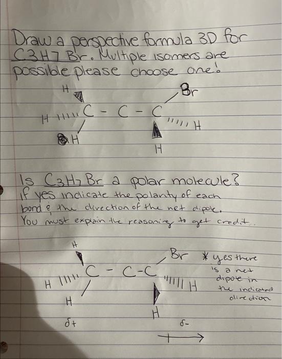 Solved Draw a perspective formula 3D for C3H7 Br. Multiple | Chegg.com