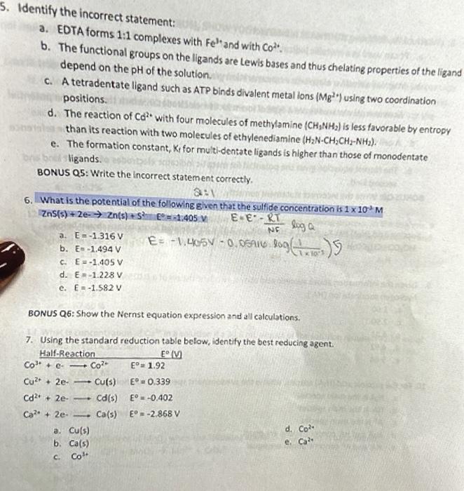 Solved Identify the incorrect statement: a. EOTA forms 1:1 | Chegg.com