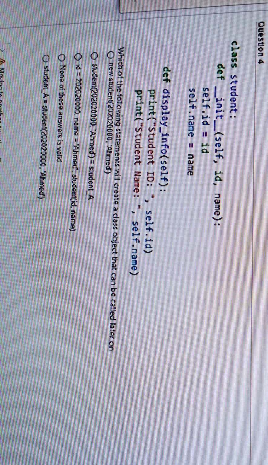 Solved Question 4 Class Student Def init self Id 