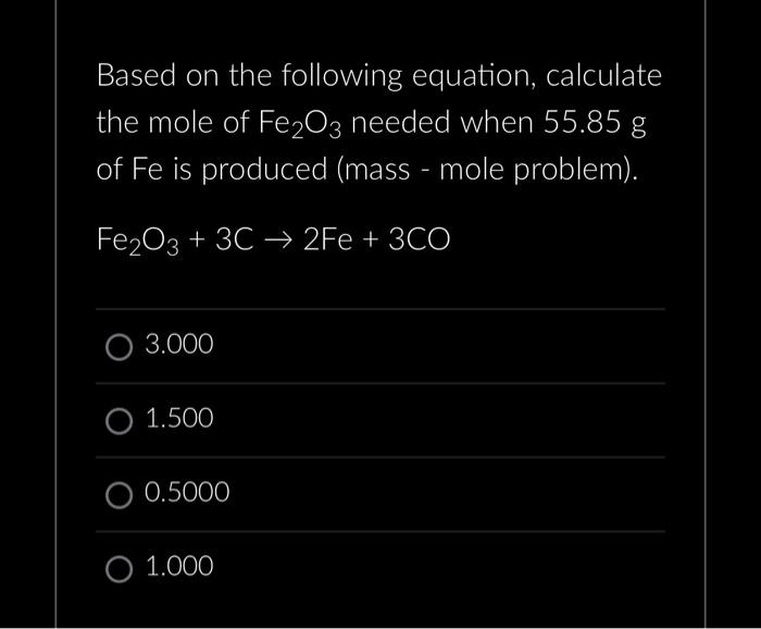 Solved Based on the following equation, calculate the mole | Chegg.com