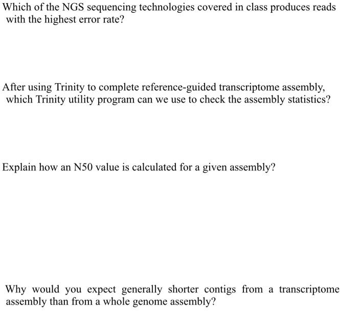 Solved Which of the NGS sequencing technologies covered in | Chegg.com