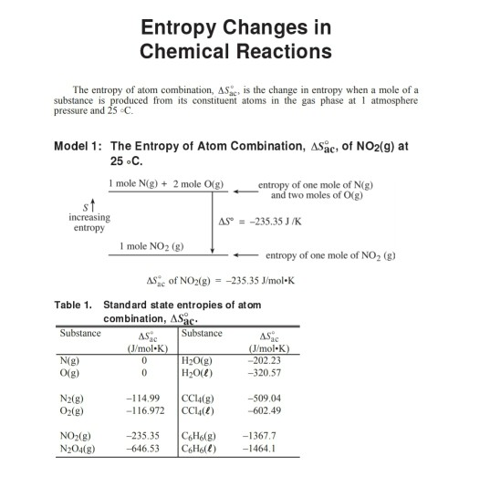 Solved 7. Based on the data in Table 1, what is the entropy | Chegg.com