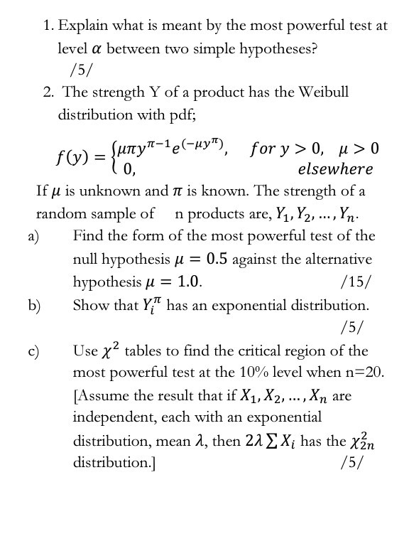 Solved 1. Explain what is meant by the most powerful test at | Chegg.com