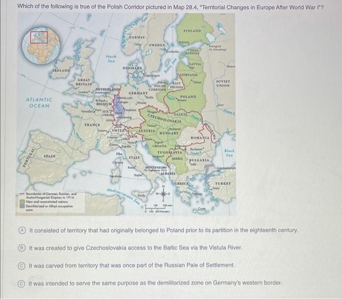 Solved Which of the following is true of the Polish Corridor | Chegg.com