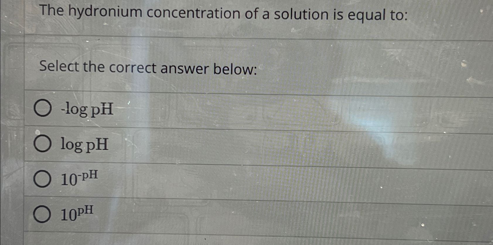 Solved The hydronium concentration of a solution is equal | Chegg.com