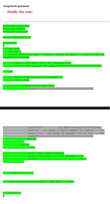 Solved Assignment questions: - Modify this code: Inchoie | Chegg.com