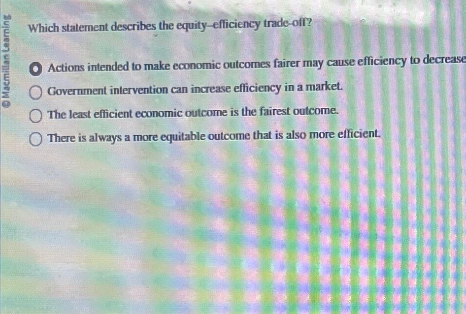 Solved Which statement describes the equity-efficiency | Chegg.com