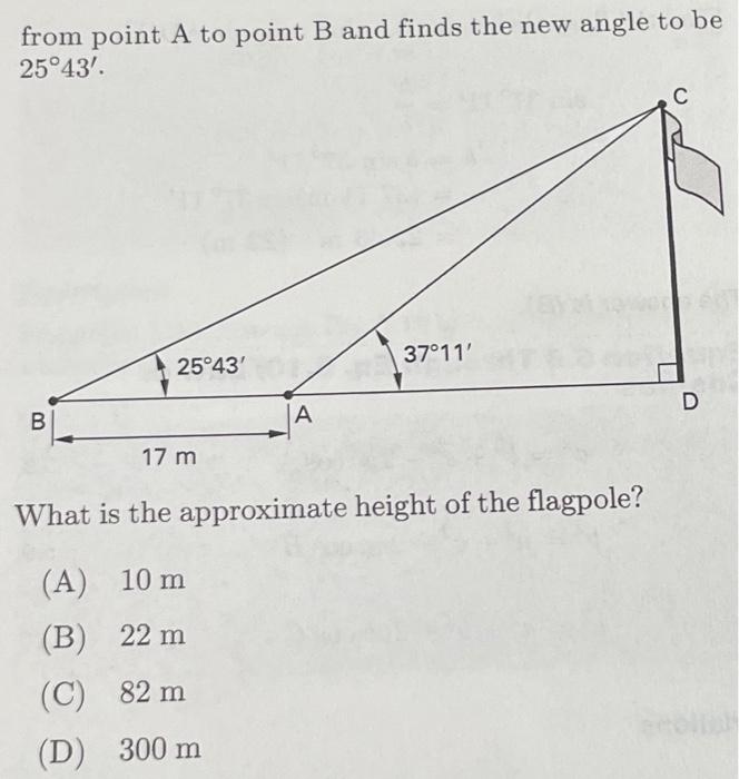 Solved The angle of elevation to the top of a flagpole from | Chegg.com