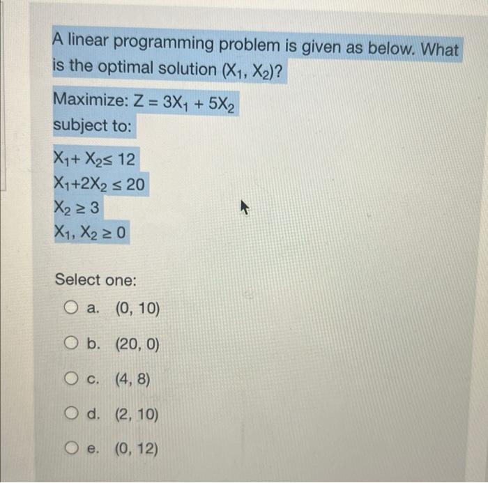 Solved A linear programming problem is given as below. What | Chegg.com