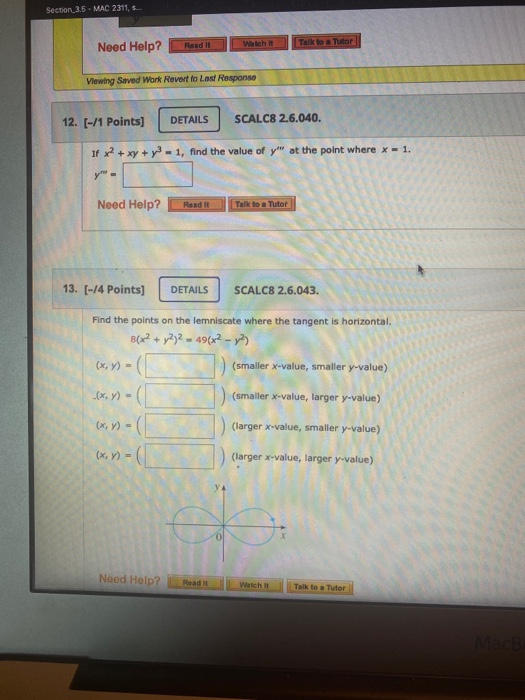 Solved Section 3.5 - MAC 2311, S. Need Help? Randit Watch It | Chegg.com
