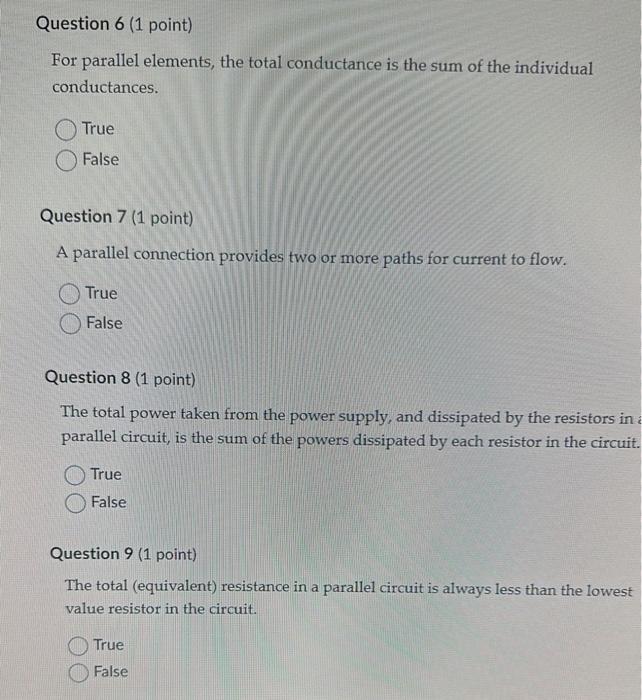 Solved For parallel elements, the total conductance is the | Chegg.com