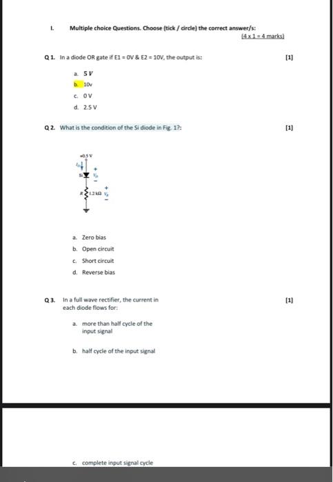 Solved L. Multiple choice Questions. Choose (tick/ dircle) | Chegg.com