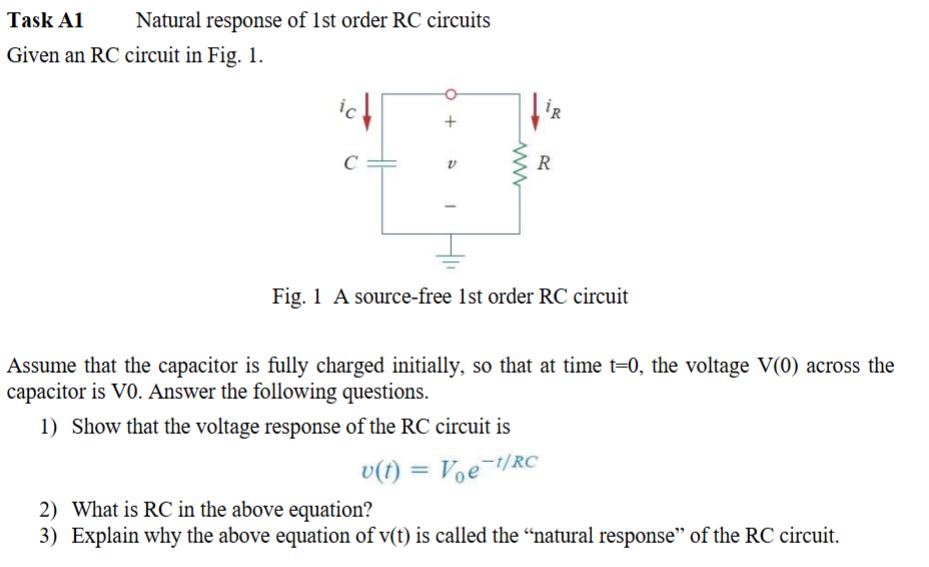 Solved Task A1 ﻿Natural response of 1st order RC circuits | Chegg.com