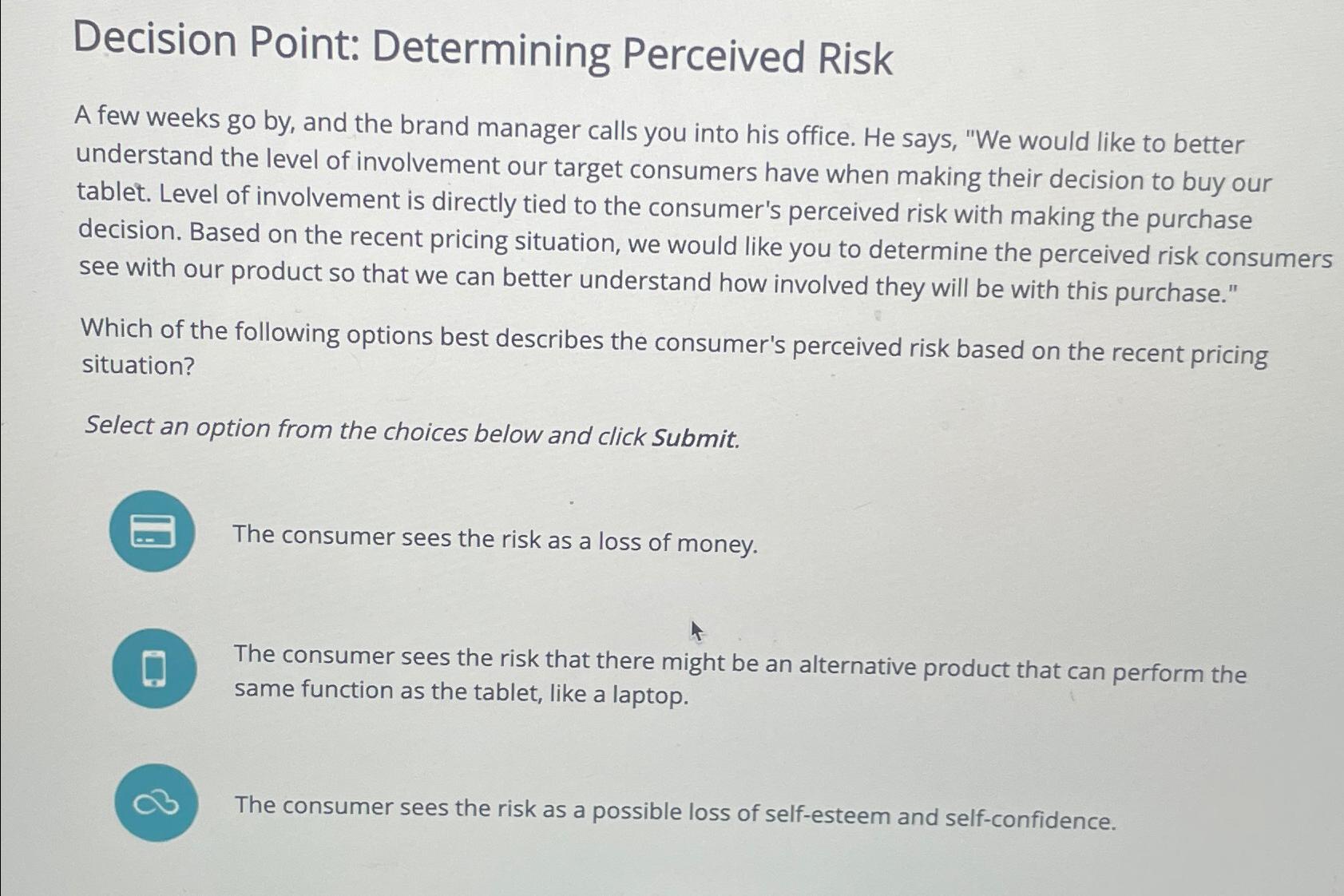 Solved Decision Point: Determining Perceived RiskA few weeks | Chegg.com