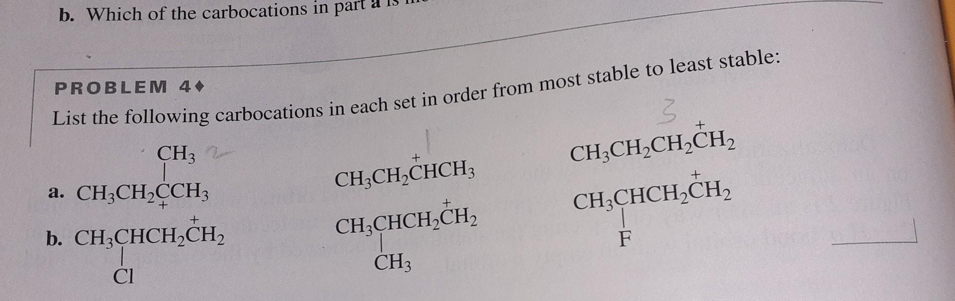 Solved PROBLEM 4 List the following carbocations in each set | Chegg.com