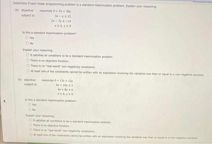 Solved Determine if each linear programming problem is a | Chegg.com