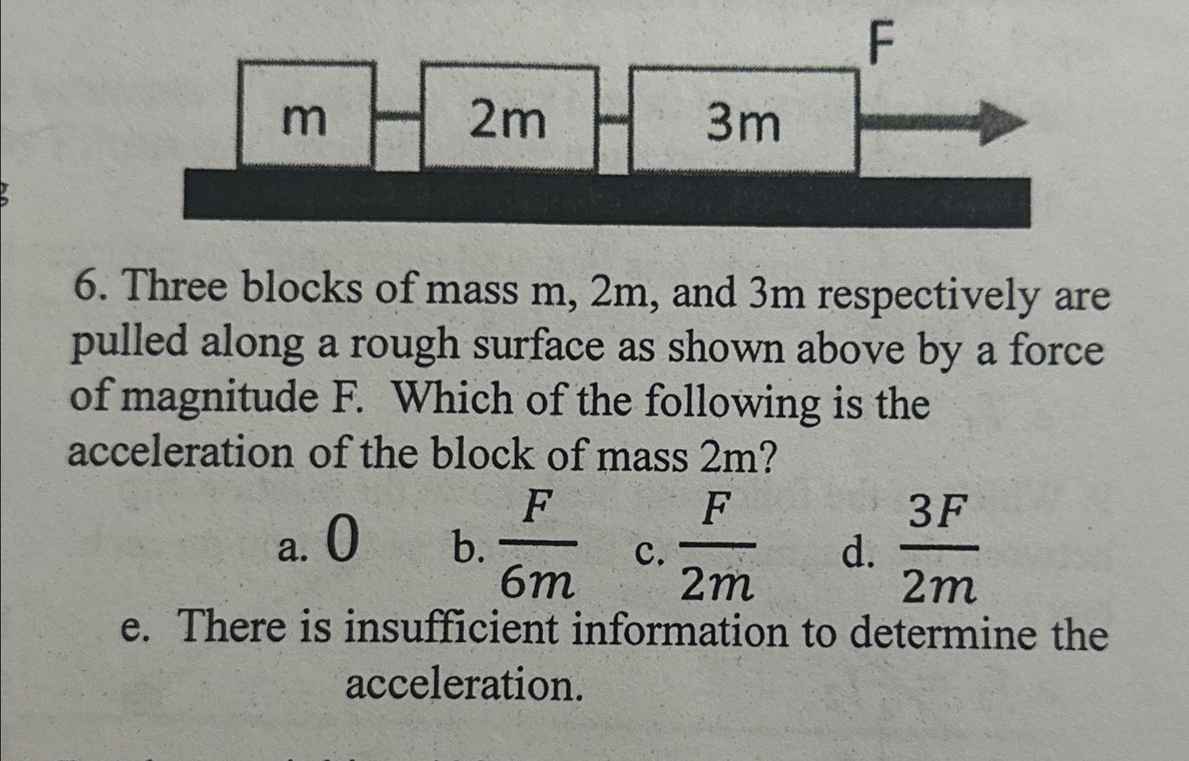 Solved Three blocks of mass m,2m, ﻿and 3m ﻿respectively are | Chegg.com