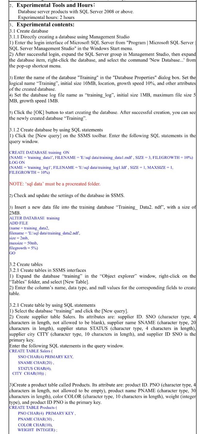 Solved Experimental Tools and Hours:Database server products | Chegg.com