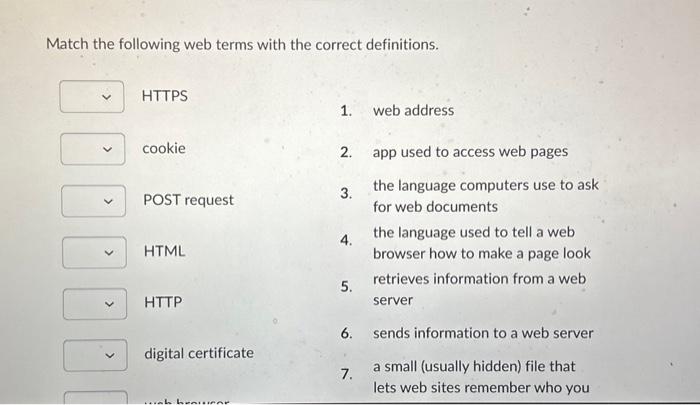 Solved Match the following web terms with the correct | Chegg.com