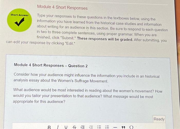 Module 4 Short Responses Type your responses to these | Chegg.com