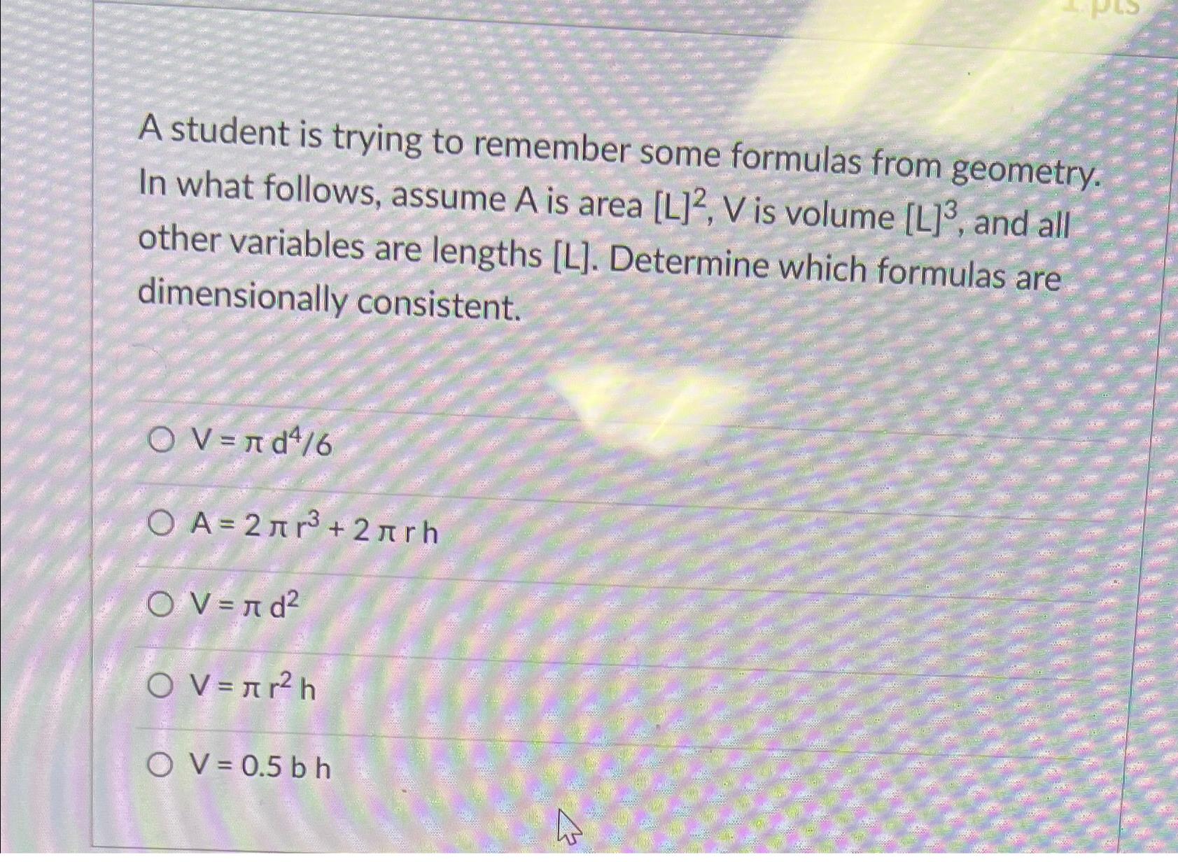 Solved A student is trying to remember some formulas from | Chegg.com
