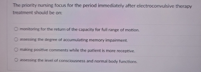 Solved The priority nursing focus for the period immediately | Chegg.com