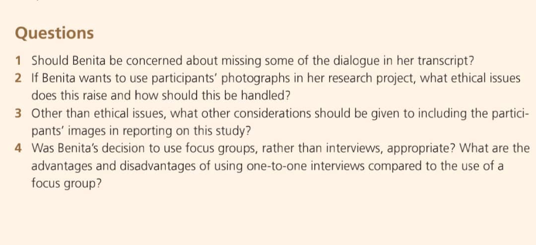 Solved Questions1 ﻿Should Benita be concerned about missing | Chegg.com
