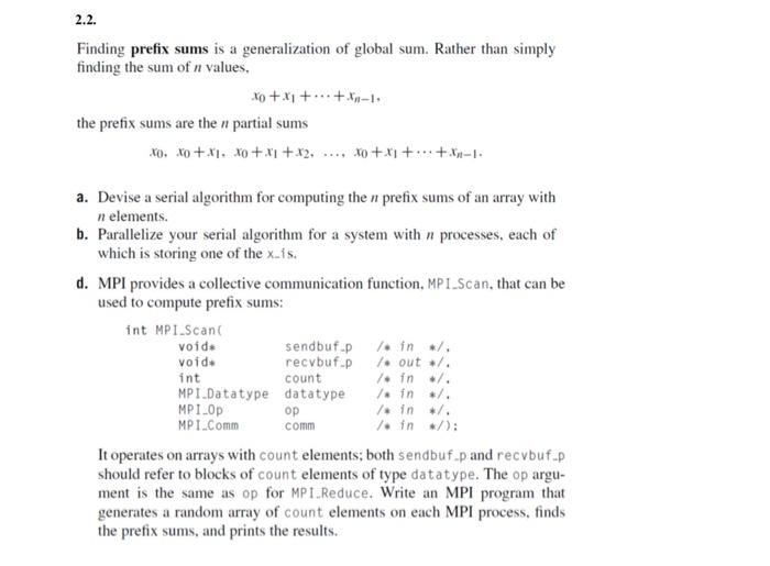 Solved Finding prefix sums is a generalization of global | Chegg.com